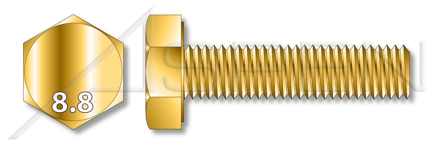 (50 pcs) M12-1.75 X 25mm, DIN 933 / ISO 4017, Metric, Hex Head Cap Screws Bolts, Full Thread, Class 8.8 Steel, Yellow Zinc