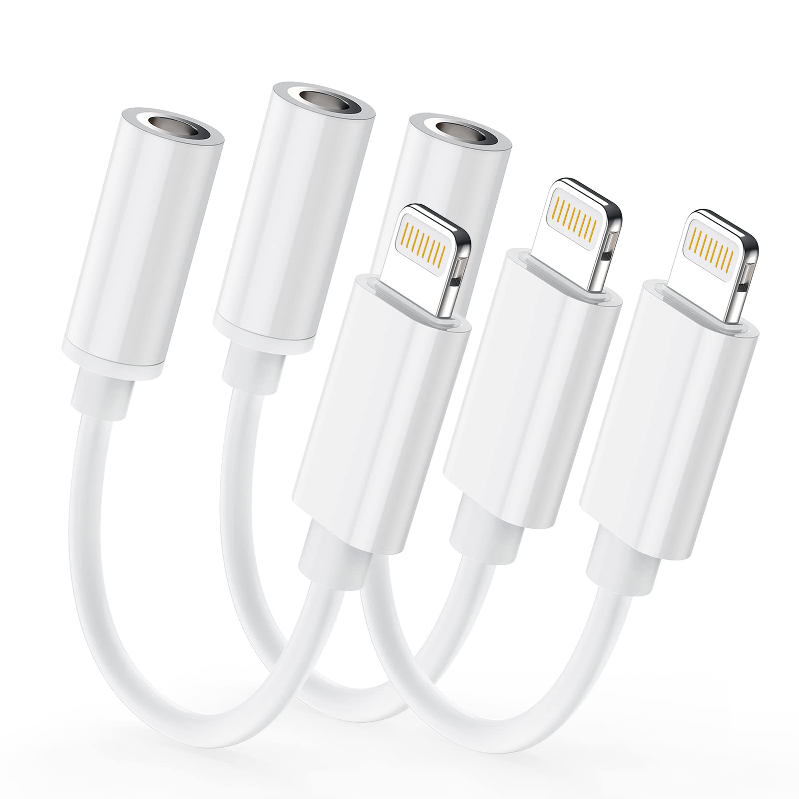 (Latest Version) iPhone Adapter,3 Pack Apple Lightning to 3.5mm Jack Aux Audio Accessories Headset Splitter Adaptor Compatible for Music Compatible with iPhone 14/13/XS/7 8 Support All iOS System