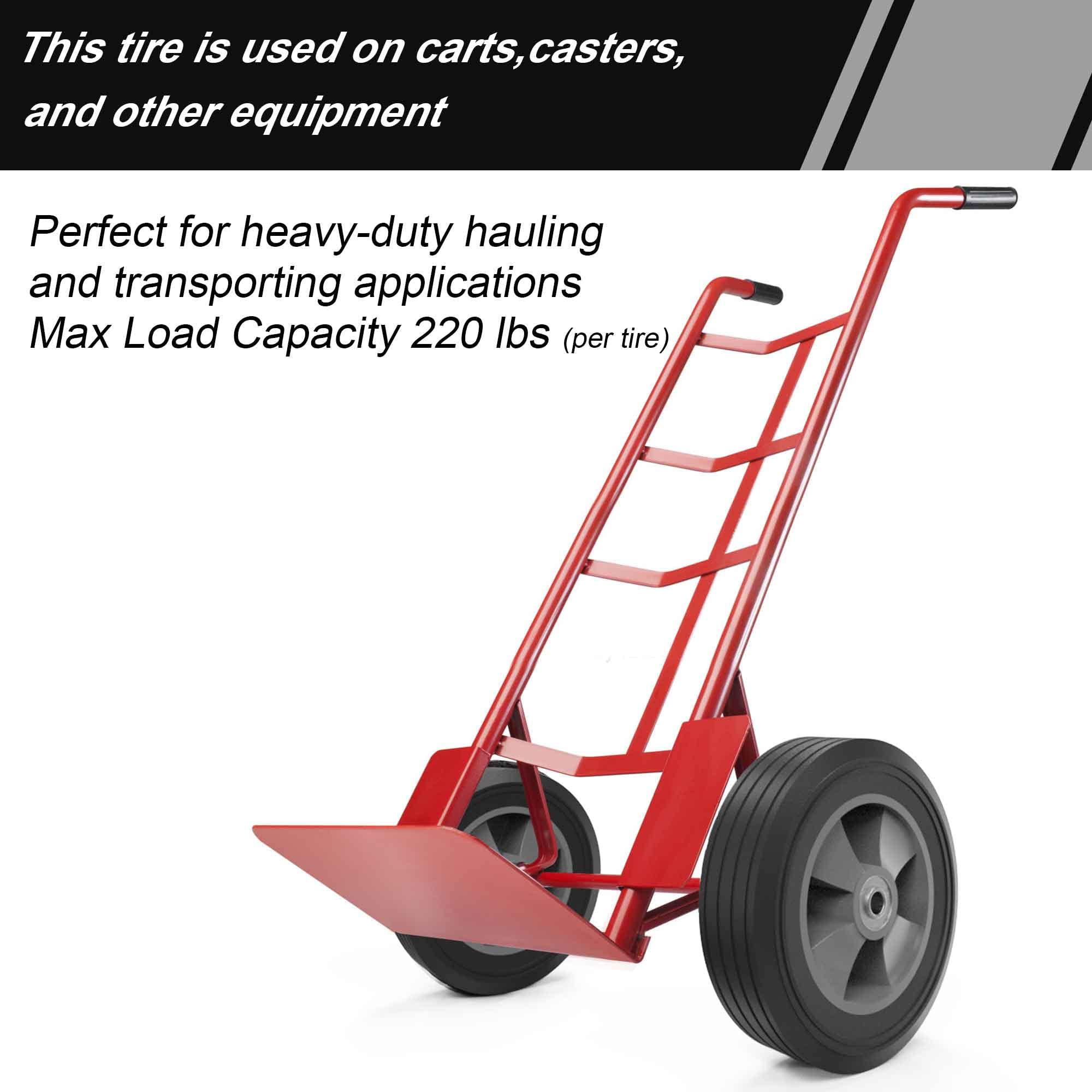 (2-Pack) 8 inch Solid Rubber Tires, 8”x2” Flat Free Wheel Assemblies - Replacement Hand Truck Wheels with Ball Bearings and 5/8” Axle - Heavy-Duty Solid Rubber Wheels
