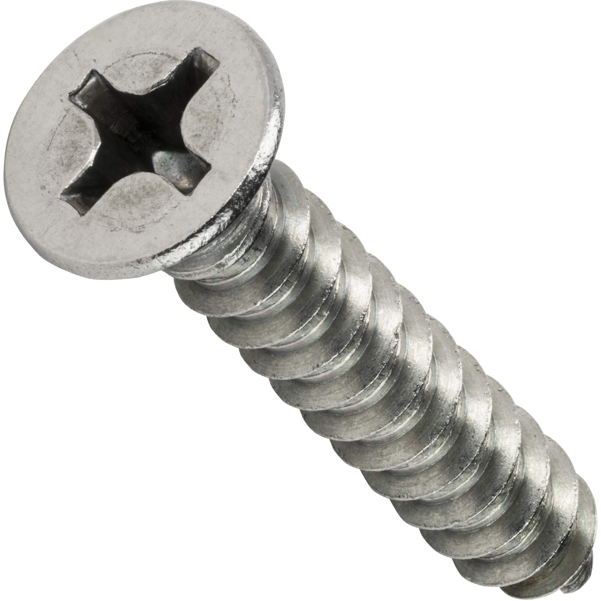 #10 x 1" Flat Head Sheet Metal Screws, Phillips Drive, Stainless Steel 18-8, Full Thread, Bright Finish, Self-Tapping, Quantity 50 by Fastenere