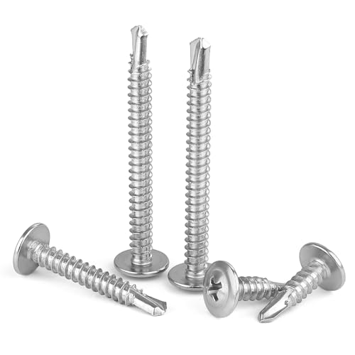 #8 x 1" Wafer Head Self Drilling Sheet Metal Screws, (1/2" to 1-1/2" Length), Stainless Steel 410, Modified Truss Head Self Driller, 100 PCS