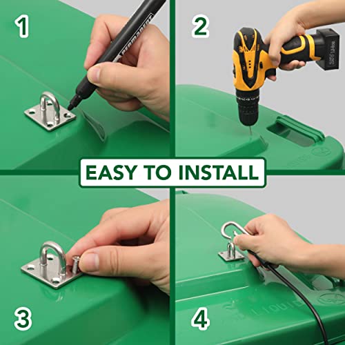 (4-Pack) Garbage Can Lock, Trash Can Lock Kit with Nylon Coated Wire Ropes, Stainless Steel Hasps, Mounting Hardware, Bonus Self-Tapping Screws