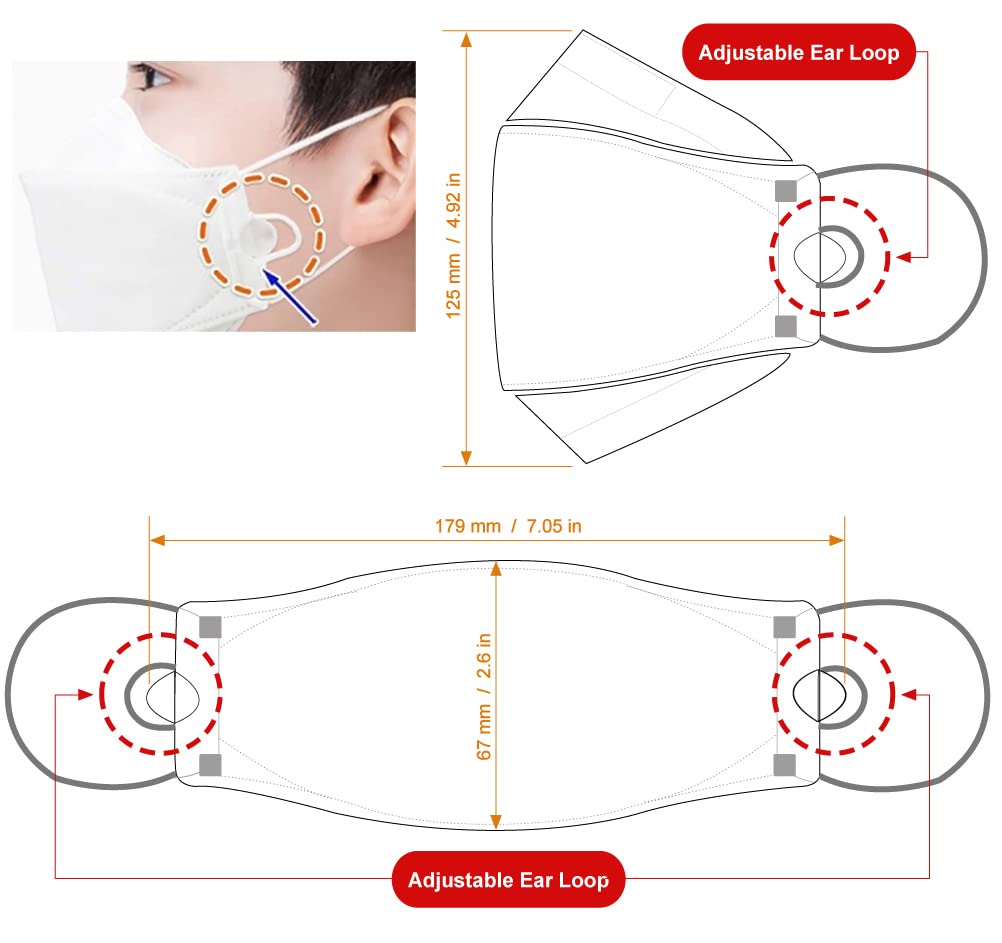 [10 Pack] :: Authentic :: BLUNA [Kids/Small] KF94 Facefit Ergonomic 3D Adjustable Strap Korean Face Mask, White [Made in Korea][Individual Package] for Small Kids Children