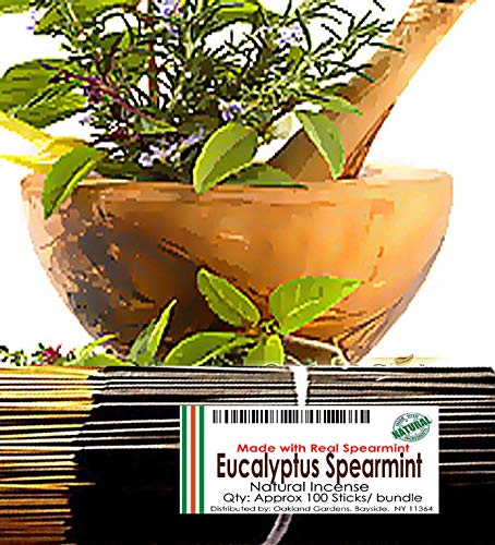 (E) EUCALYPTUS & SPEARMINT Incense - Mixture of eucalyptus, sage, spearmint and lavender - Natural Premium Incense By Oakland Gardens (Eucalyptus & Spearmint (100 Sticks))