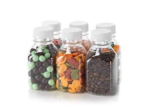 (6) 8 oz. Clear Food Grade Plastic Juice Bottles with Tamper Evident Caps 6/pack (8 oz., White Lids)