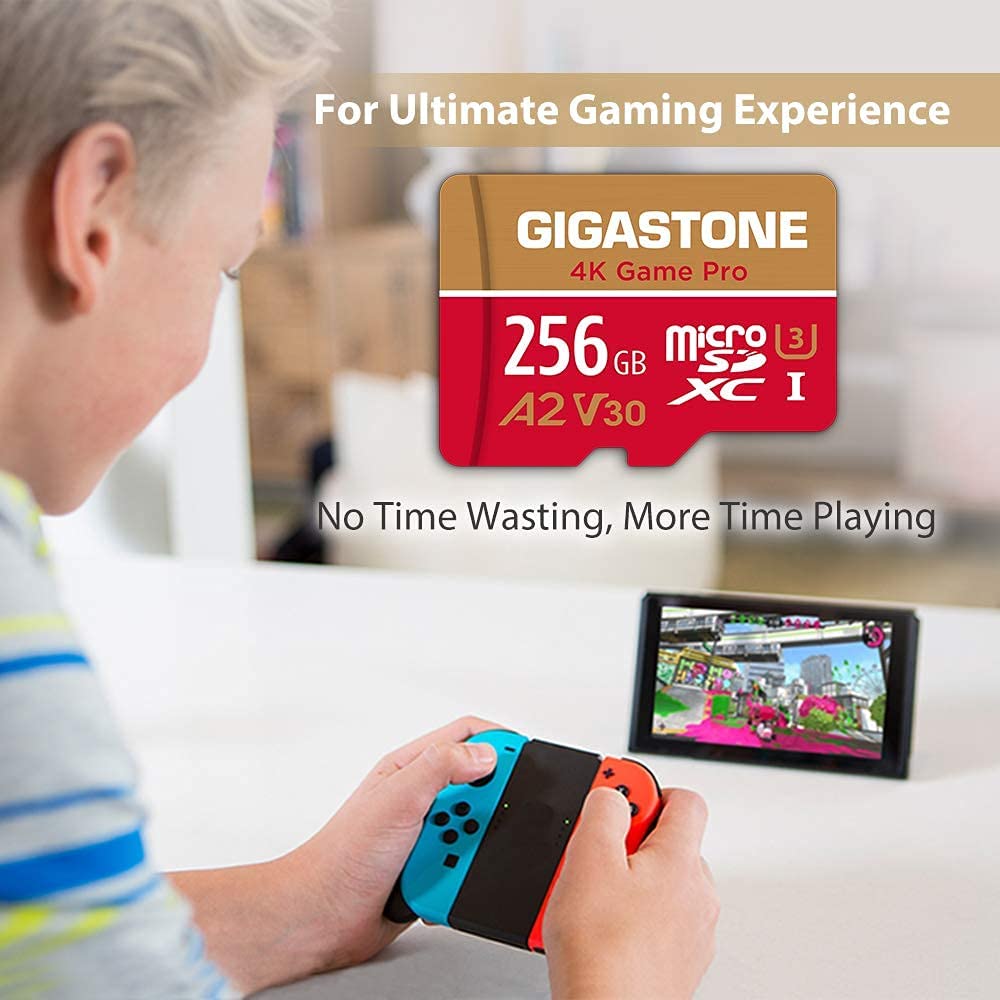 [5-Yrs Free Data Recovery] GIGASTONE 256GB 2-Pack Micro SD Card, 4K Game Pro, A2 V30 MicroSDXC Memory Card for Nintendo-Switch, 4K UHD Video, Up to 100/60 MB/s, UHS-I U3 C10 with Adapter