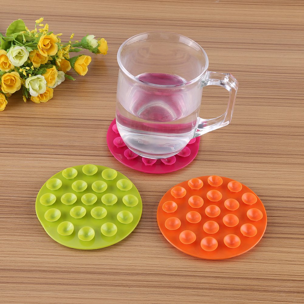 (Pack of 2) Creative Children's Tableware Sucker Baby Kids Magic Suction Mat Portable Double-Sided Suckers Anti-Slip Plate Bowl Cutlery Placemat(Rose Red)