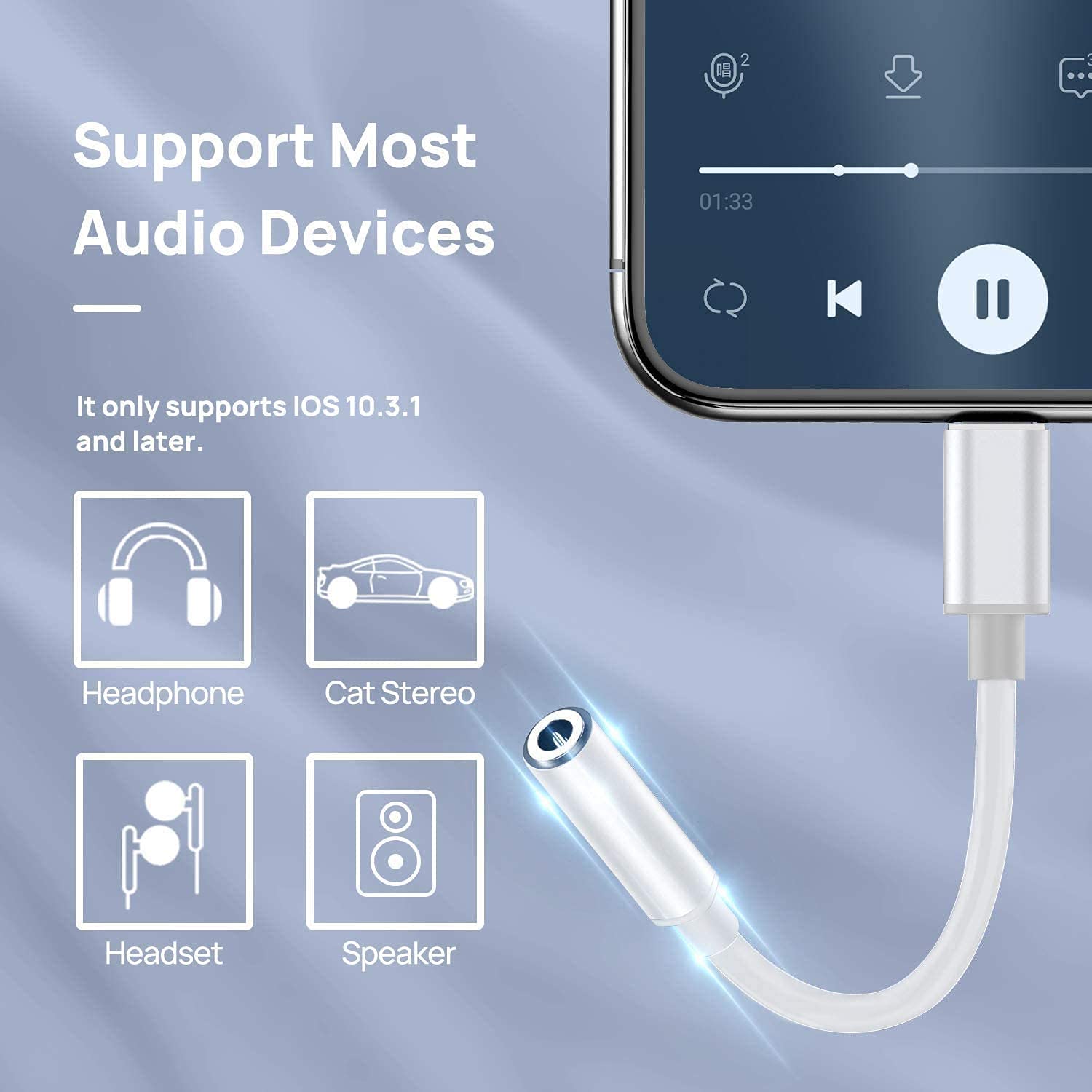 [Apple MFi Certified] 3.5mm Headphones Adapter for iPhone, 2 Pack Lightning to 3.5mm Earphones/Headphones Jack Aux Audio Adapter Dongle for iPhone 12 11 XS XR X 8 7 iPad, Support iOS 14 and More