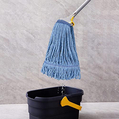 (3 Pack) Mop Head Replacement, Mop Heads Commercial Blue Cotton Looped End String, Wet Industrial Cleaning Mophead Replacements Refill, Reusable Washable Mops for Floor Cleaning Heavy Duty Mopheads