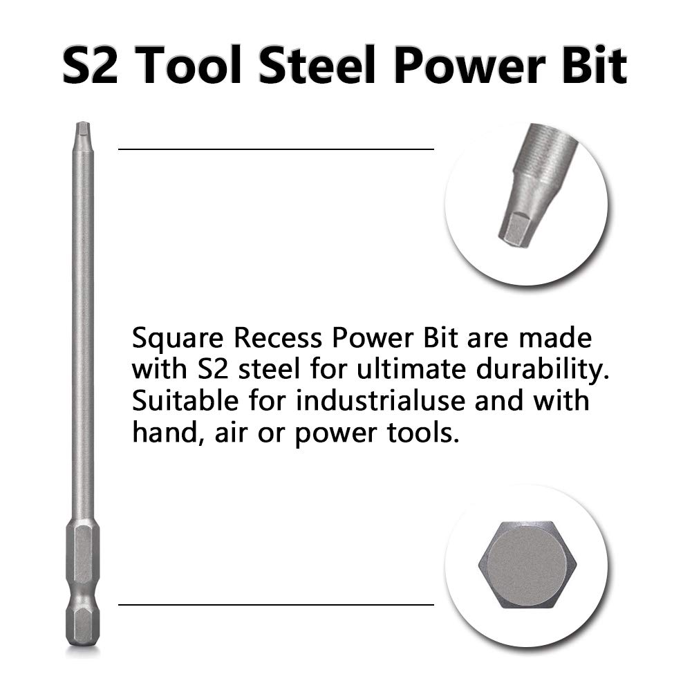 [50 Pack] 2-1/2" #10 Wood Screws, Coarse Thread Number 10 Zinc Coated Pocket Hole Screws + 1 Piece S2 Steel 1/4" Shank, 6" Length Square Recess Head Screwdriver/Power Bit (50 Count)