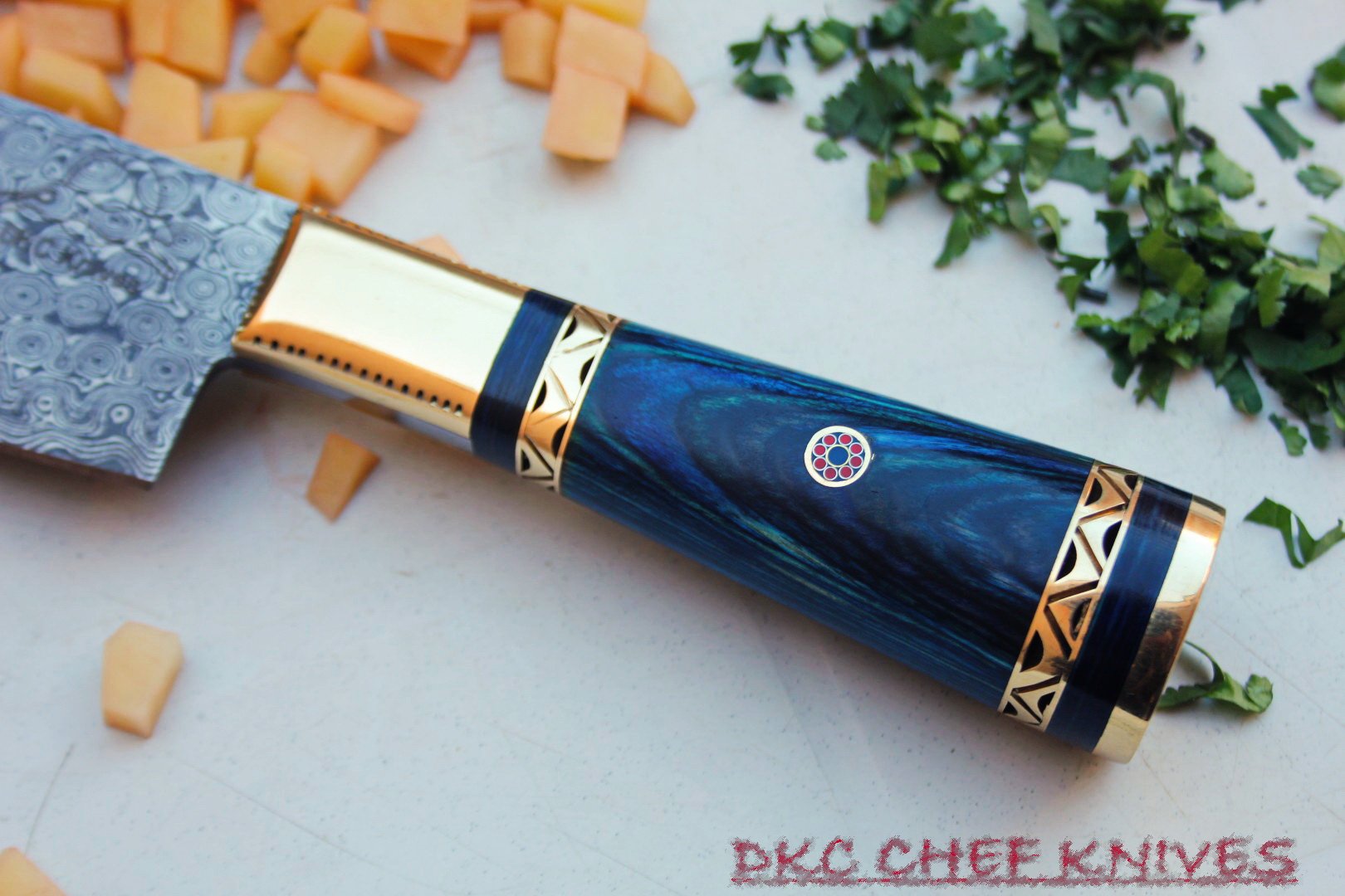 (6 7/18) DKC-533-DS-BL Grand Master Chef Knife Blue Handle Damascus Steel DKC Knives 16.8 oz 12" Long 7.5" Blade (Blue Handle Damascus Blade)