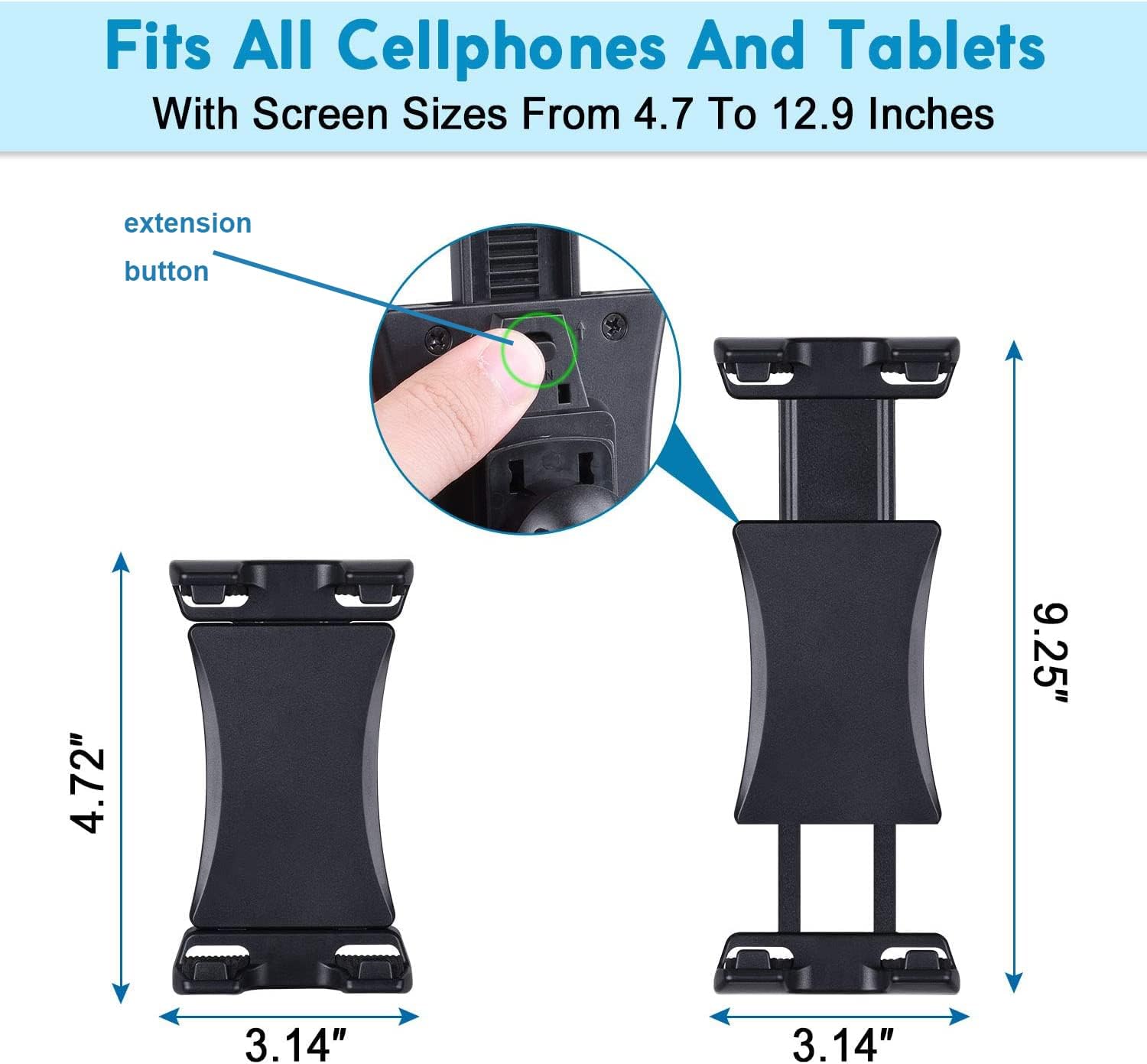 JUBOR Tablet Holder, Bike ipad Holder Stand for Indoor Gym Treadmill, Stationary Bicycle and Spin Exercise Bike, Tablet Mount Clamp for iPad Pro 12.9, Mini, Air, Galaxy Tabs and 4.7-12.9" Devices