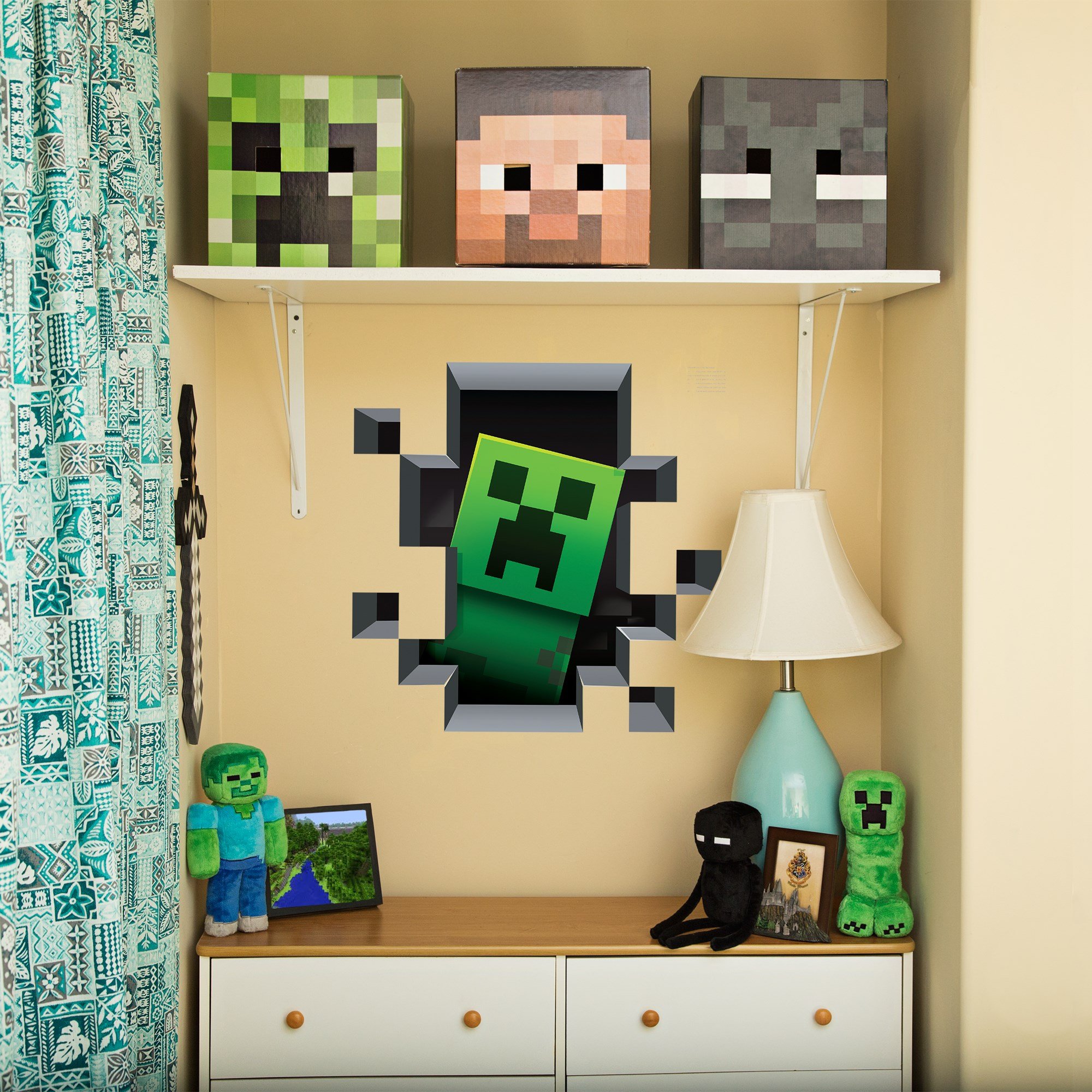 (Set of 4) LucyM Wall Decal Digging Steve; Creeper Inside Wall; Baby Pig; Baby Cow