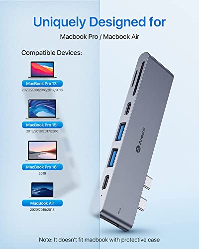 [2023 Upgraded] andobil 7-in-2 USB C Hub Adapter for MacBook Pro 2021-2016/ MacBook Air 2020-2018, 2 USB 3.1 & USB Data Ports, 4K HDMI, SD/TF Card etc, The Space Grey