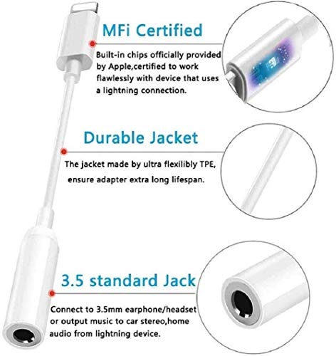 [Apple MFi Certified] Lightning to 3.5mm AUX Headphone Jack Adapter, 2 Pack iPhone 3.5 mm Headphone Audio Stereo Connector Compatible for iPhone 12/11/XS/XR/X 8 7/iPad, Support Call + Volume Control