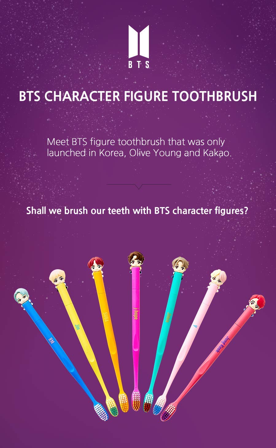 [BTS Official Merchandise] Fans Gift - K-Pop Idols Goods - BTS Character Figure Toothbrush with Convenient Magnetic Holder (RM)