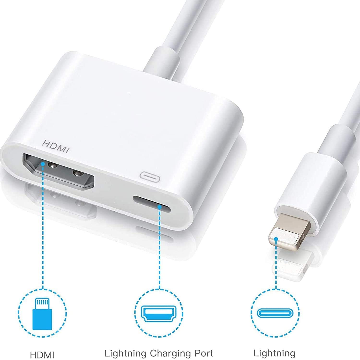 [Apple MFi Certified] Lightning to HDMI Adapter for iPhone 1080P HDMI Digital AV Adapter Sync Screen Connector with Charging Port Support for iPhone 11 XS XR X 8 7 iPad iPod on HD TV Monitor Projector
