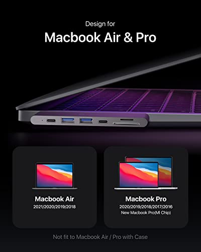 [2023 Upgraded] andobil 7-in-2 USB C Hub Adapter for MacBook Pro 2021-2016/ MacBook Air 2020-2018, 2 USB 3.1 & USB Data Ports, 4K HDMI, SD/TF Card etc, The Space Grey