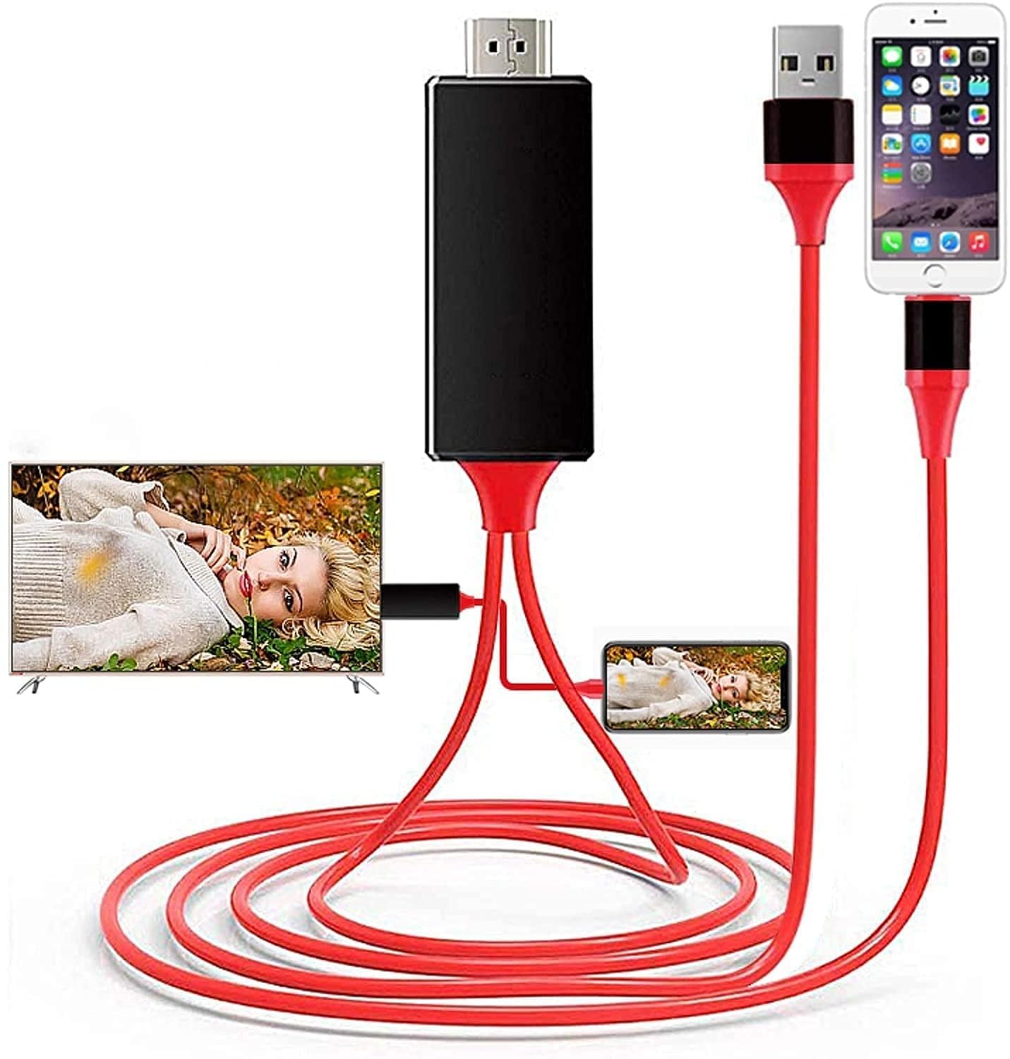 [Apple MFi Certified] Lightning to HDMI Cable Adapter Compatible with iPhone, 1080P Digital Sync Screen Audio&Video Adapter with Charge Port Connector to HD TV/Projector/Monitor Support OS