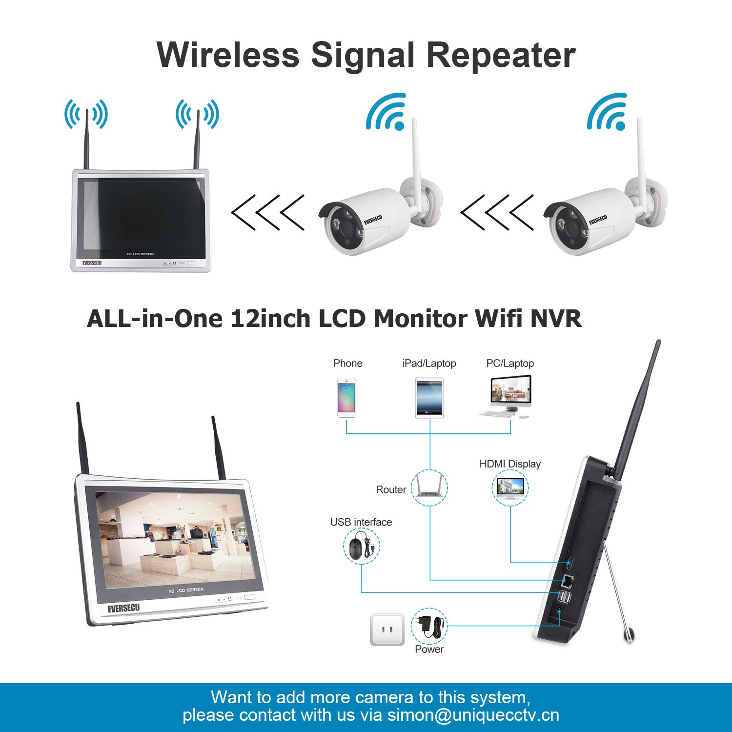 [8CH Expandable] 2K 3MP Home Security Cameras System with 12 Inch Monitor & NVR Combo Surveillance Kits, 8 Channel Cameras CCTV System with 4Pcs Wireless Video 3.0MP IP Cameras,Free APP(No HDD)