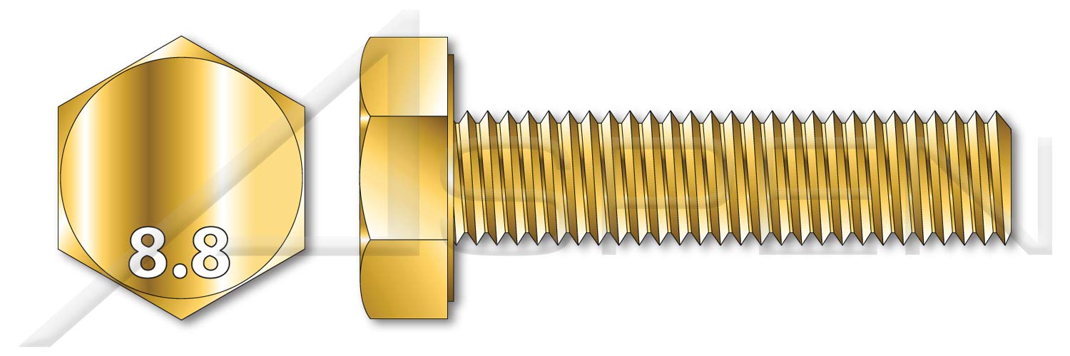 (50 pcs) M12-1.75 X 25mm, DIN 933 / ISO 4017, Metric, Hex Head Cap Screws Bolts, Full Thread, Class 8.8 Steel, Yellow Zinc