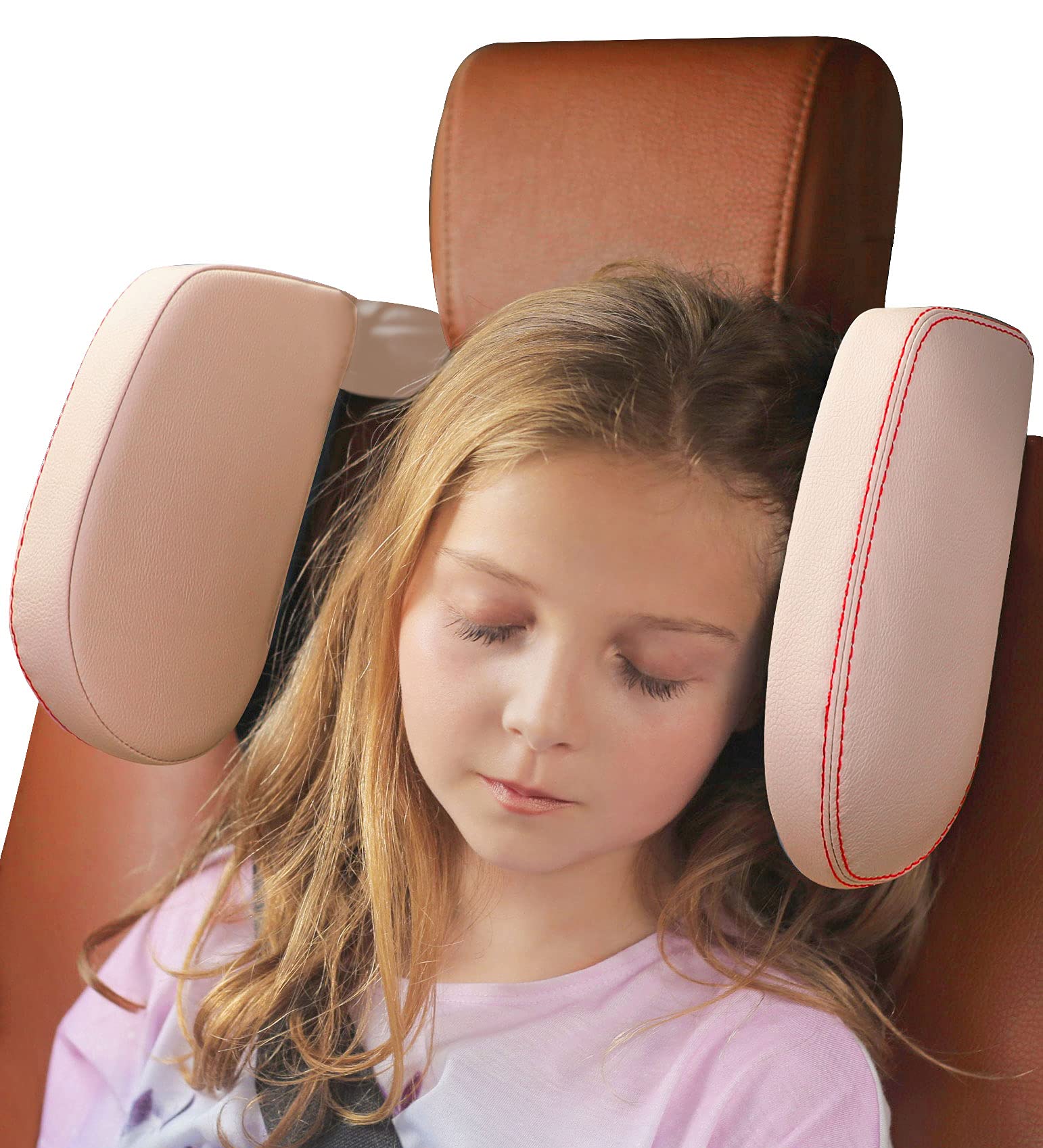 [Extended Edition] Car Headrest Pillow for Kids, Buluby Premium Sleeping Head & Neck Support for Rear Seat Passengers -Beige
