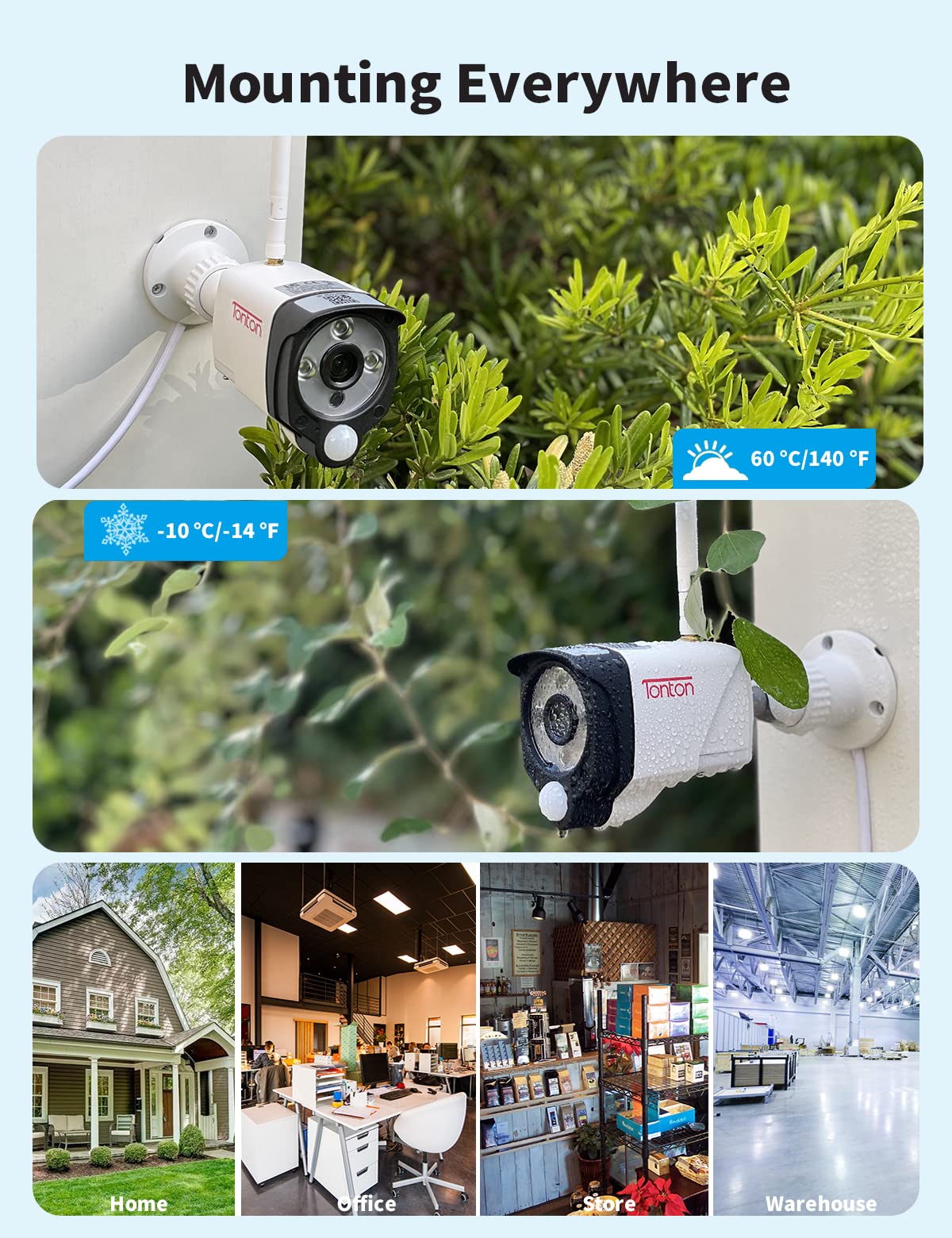 [Add -on 3MP Camera] Tonton 3MP Ultra HD Wireless IP Network Camera Outdoor Indoor Security Camera with PIR Sensor, 2 Way Audio, Floodlight, Suitable for All of Tonton NVR and All in one Kits