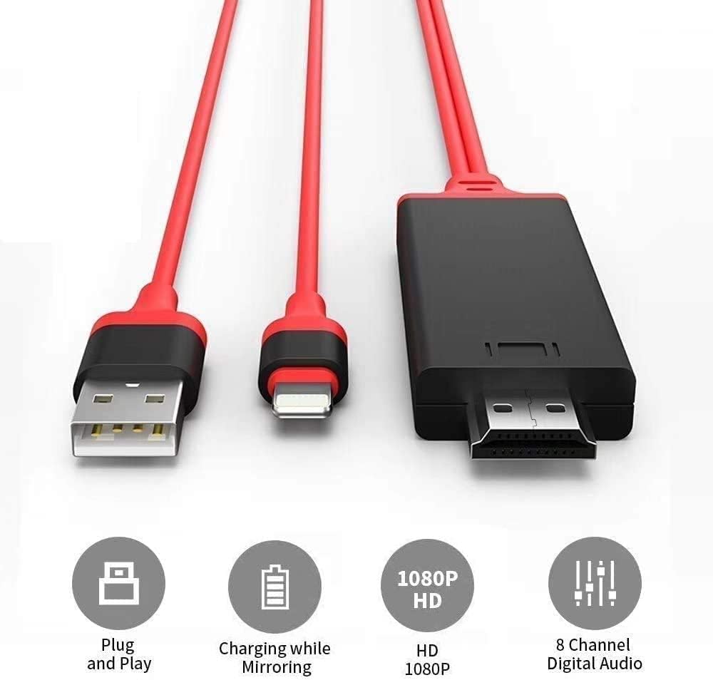 [Apple MFi Certified] Lightning to HDMI Cable Adapter Compatible with iPhone, 1080P Digital Sync Screen Audio&Video Adapter with Charge Port Connector to HD TV/Projector/Monitor Support OS