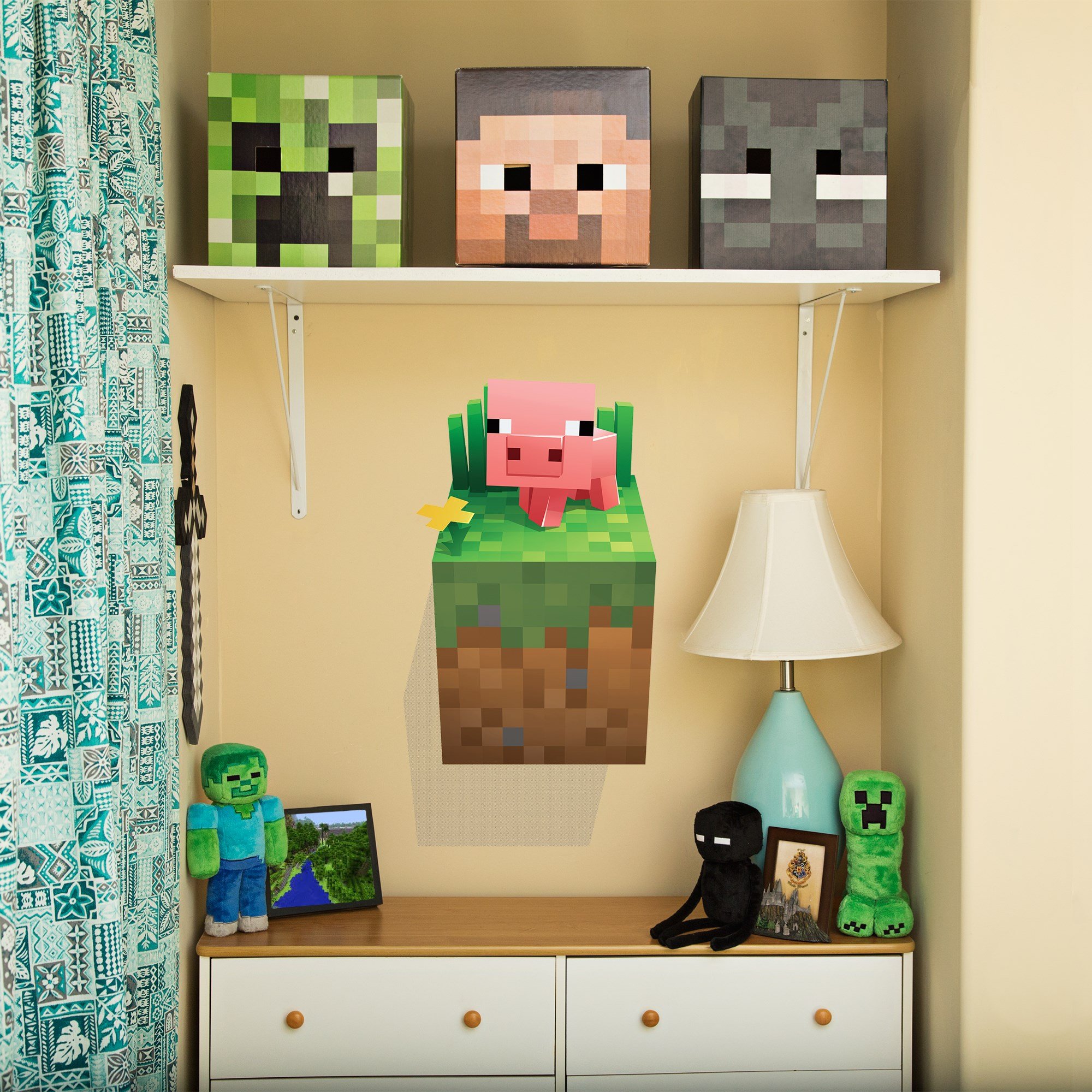 (Set of 4) LucyM Wall Decal Digging Steve; Creeper Inside Wall; Baby Pig; Baby Cow