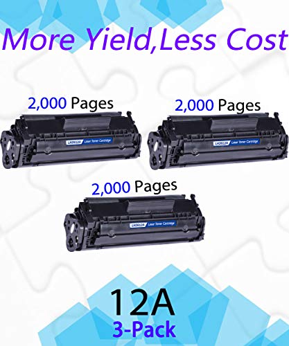 (3-Pack, Black) Compatible 12A Q2612A Toner Cartridge 2612A Used for HP Laserjet Laserjet Pro 1010 1012 1018 1020 1022 1022n 3015 3030 3050 3052 3055 M1319F Printer, by EasyPrint