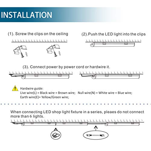 (Pack of 2) Barrina 4ft 45 Watt Extendable Utility LED Shop Light Workbench Light 6500K Super Bright White 4500lm 300W Equivalent Built-in ON/Off Switch Frosted Linear LED Light Bar