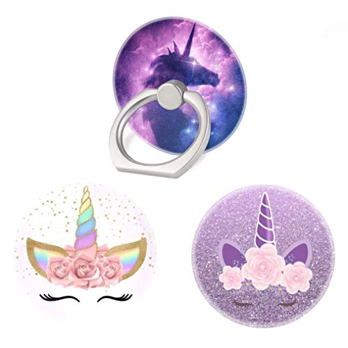 (3 Pack) Mobile Phone Ring Holder Finger Grip,Pink Unicorn Cell Phone Stand Collapsible Kickstand Compatible with All Smartphone