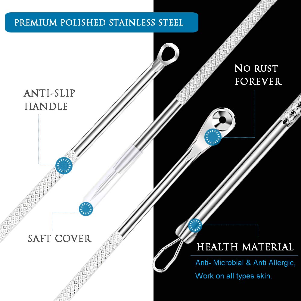[Dual Ended] 7PCS Blackhead Remover, Comedone Pimple Extractor, Acne Whitehead Blemish Removal Kit, Professional Stainless Steel Clean Tool, for Face Nose Chin Cheek Forehead