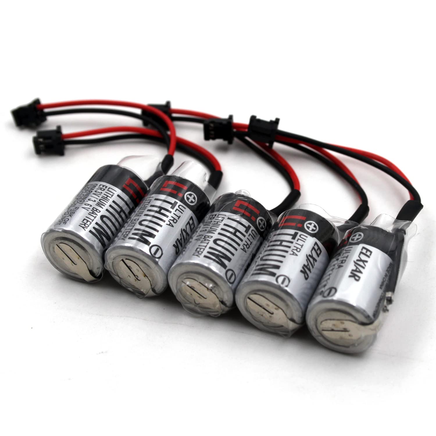 (5-Pack) 3.6V 1200mAh PLC Lithium Battery Compatible with Toshiba ER3V JZSP-BA01 R88A-BAT02W(2 Pin Black Connector)