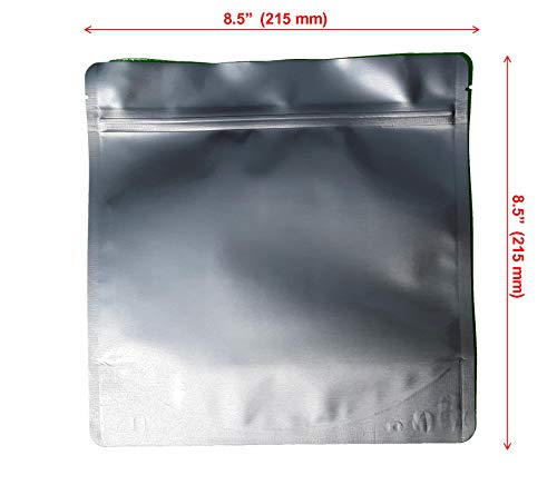 (50pcs) MRE (Meal,Ready-to-Eat) Stand-up Mylar Bag with Re-sealable zipper for Long Term Food Storage, 8.5”x8.5” / (Strong 7 mil/180 micron Thick)