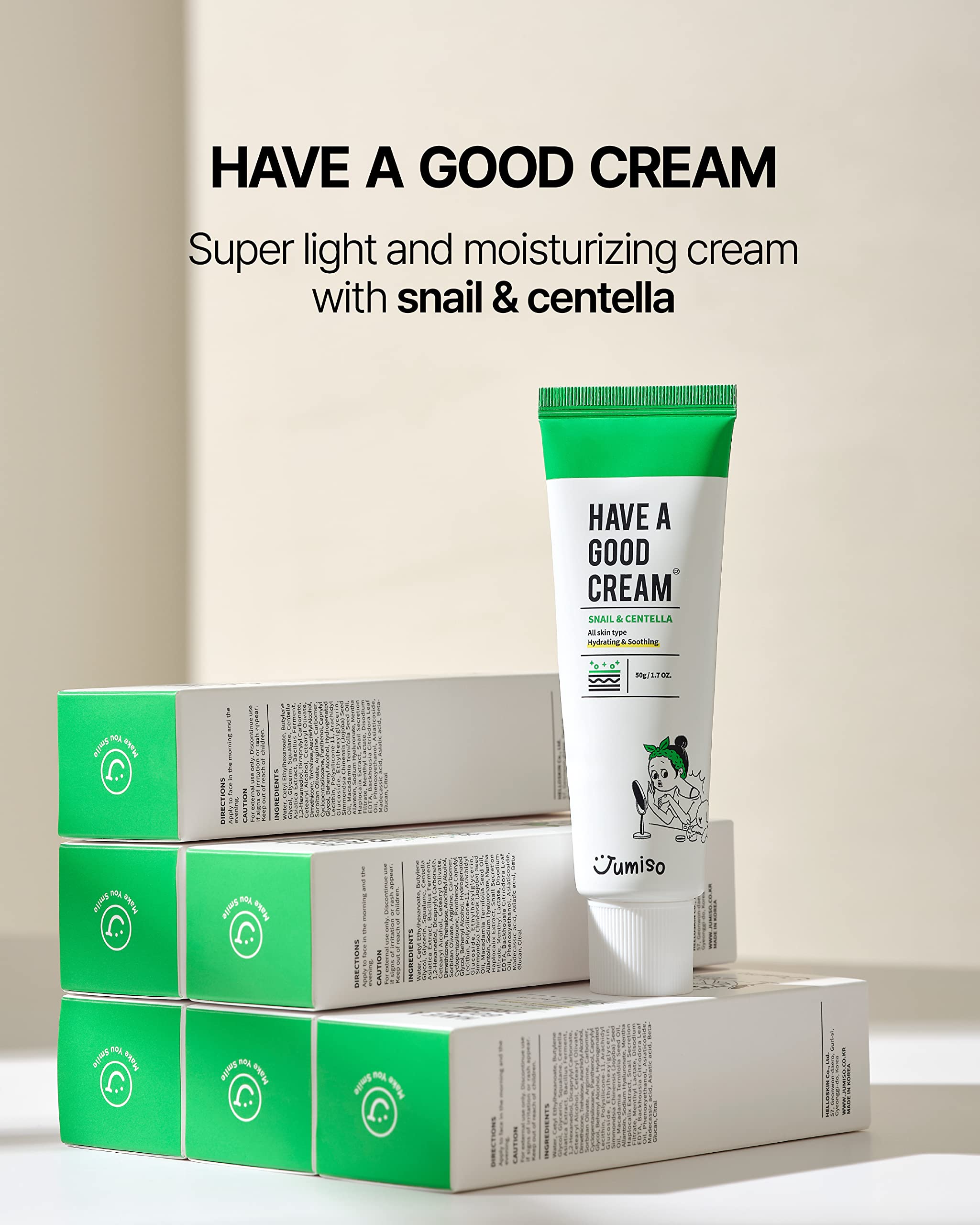 [JUMISO] Have A Good Cream Snail & Centella 1.69 oz / 50g | Soothing & Calming Moisturizer Face Cream for Dry, Sensitive Skin | Centella & Snail Secretion Extract
