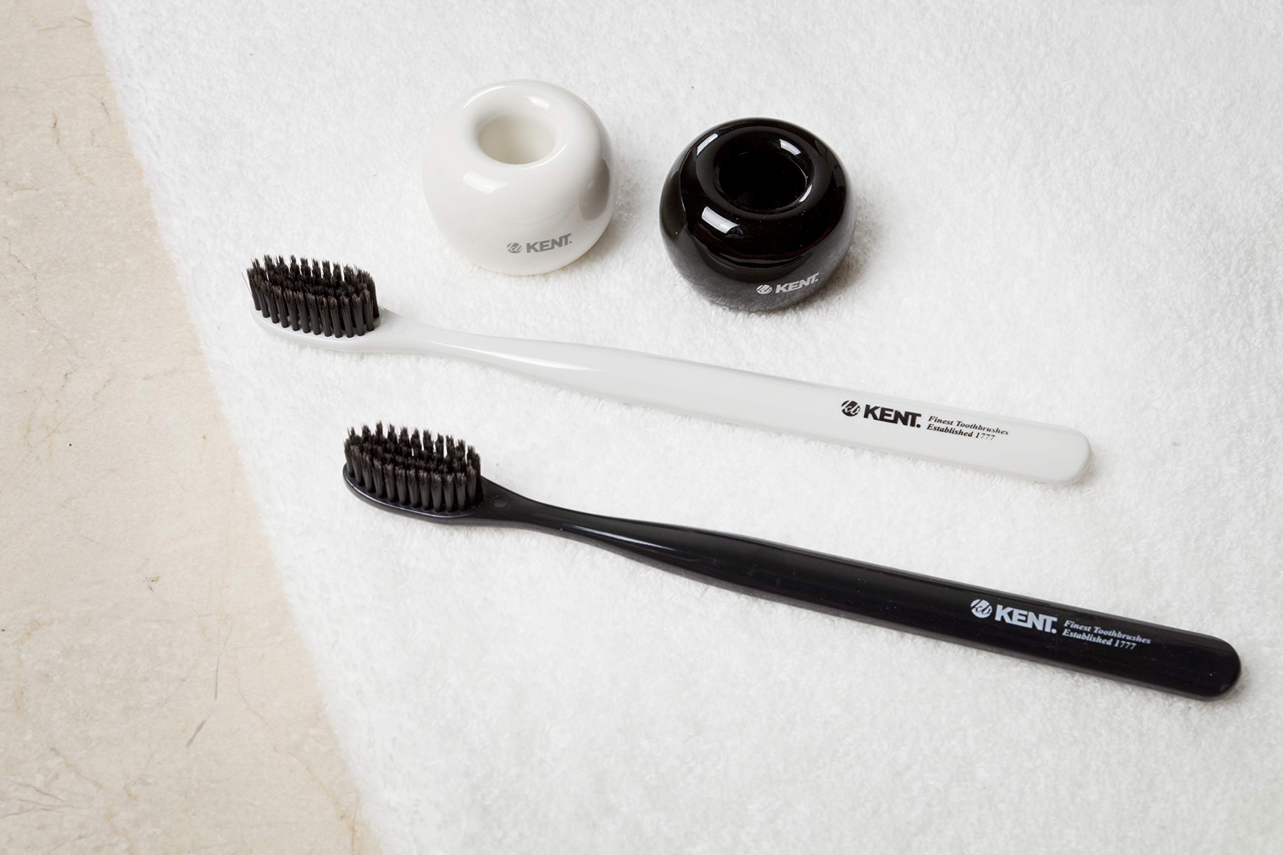 [Kent] Oral Care Charcoal toothbrush Slim teeth whitening brush for adults and children - Ultra Soft Bristles - Black & White - 4 Pieces