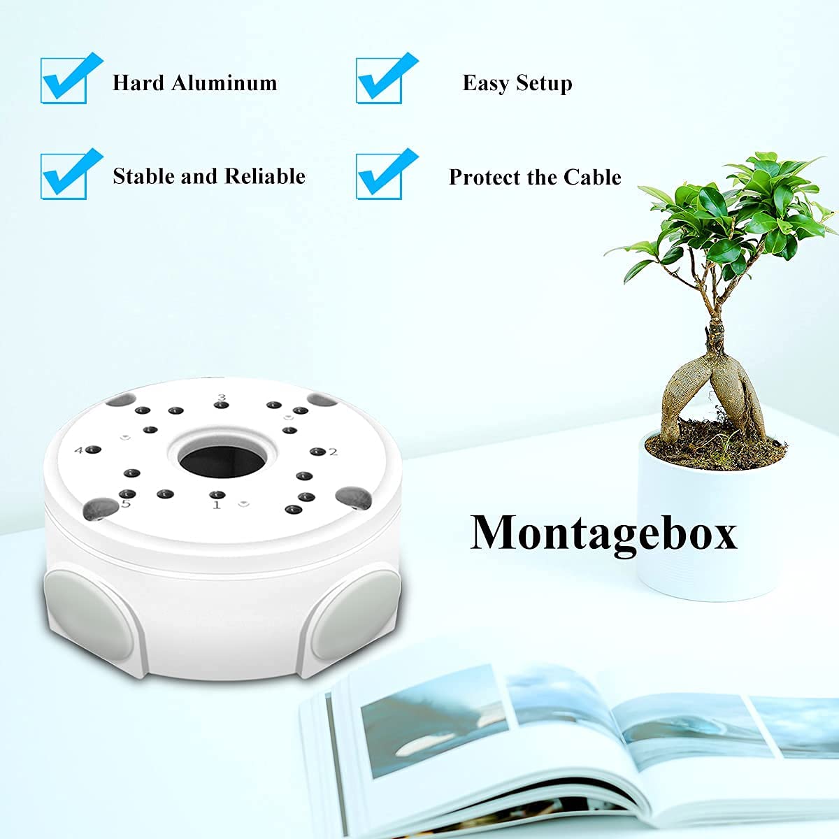 (Metal Aluminum & Waterproof) Junction Box Mount Bracket, Universal for Bullet Security Camera, Aluminum Waterproof Hide Cable Junction Box Compatible with Solar Panel, Fits Wall Ceiling