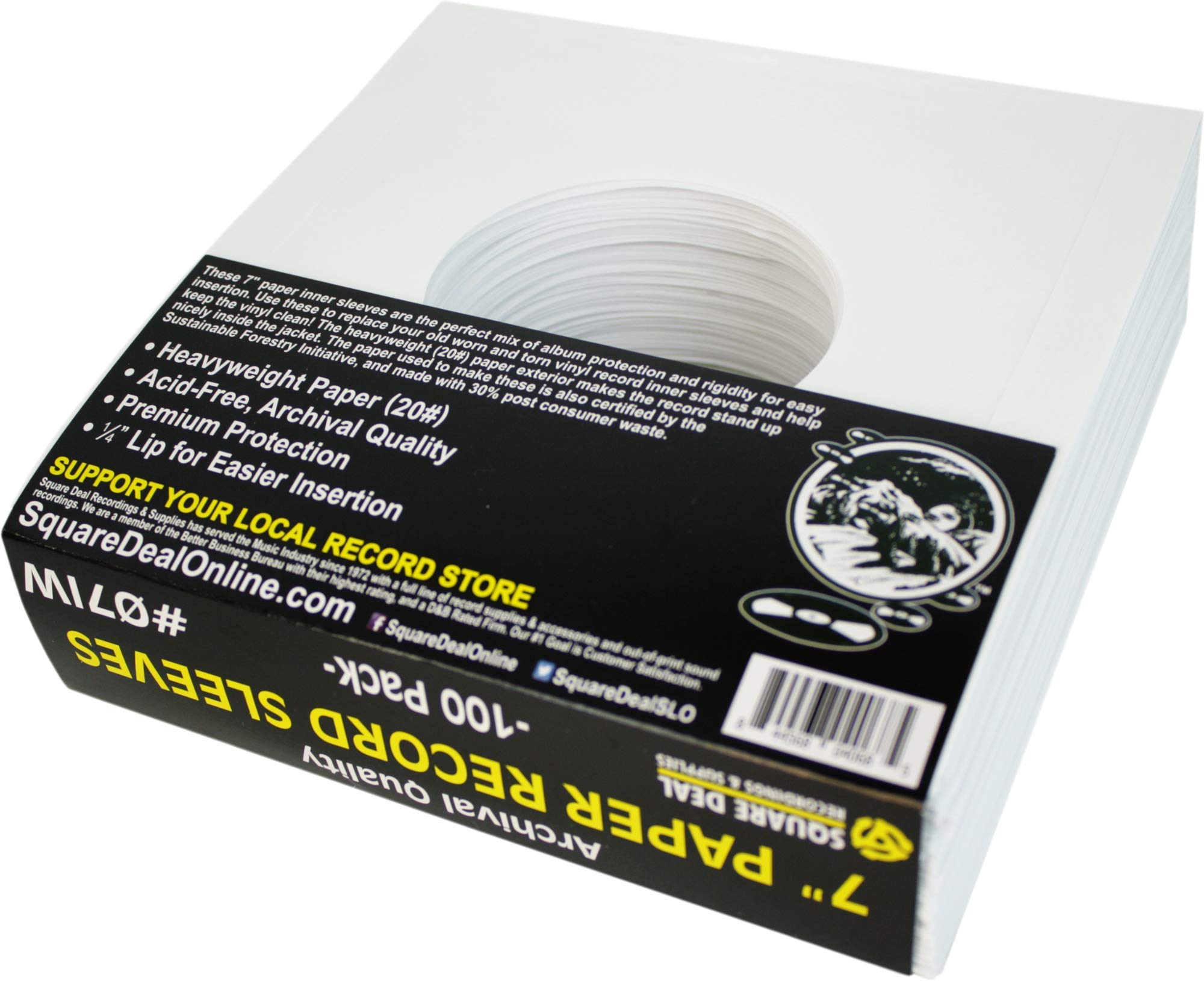 (200) Archival Quality Acid-Free Heavyweight Paper Inner Sleeves for 7" Vinyl Records #07IW