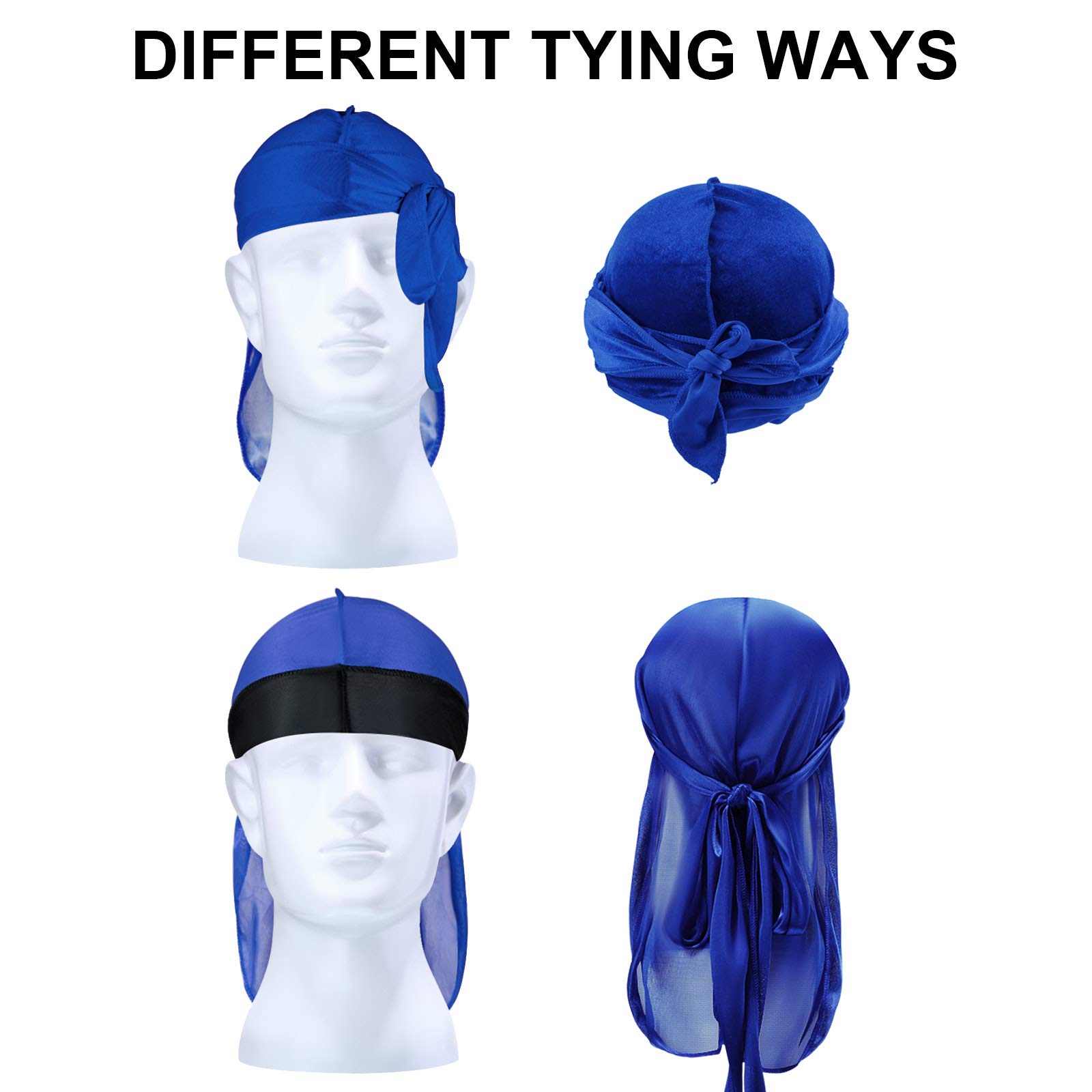 10 Pieces Kids Satin Silk Durag with Wave Caps Set Unisex Baby Durags 360 Wave Wide Strap Headwraps Long Tail Turban Beanies (Silver, Black, Royal Blue, Red, Green)