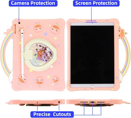 [Super Cute Rainbow Handle Unicorn Case] Compatible with iPad 10.2 Inch 2021/2020 iPad 9th/8th (Orange)