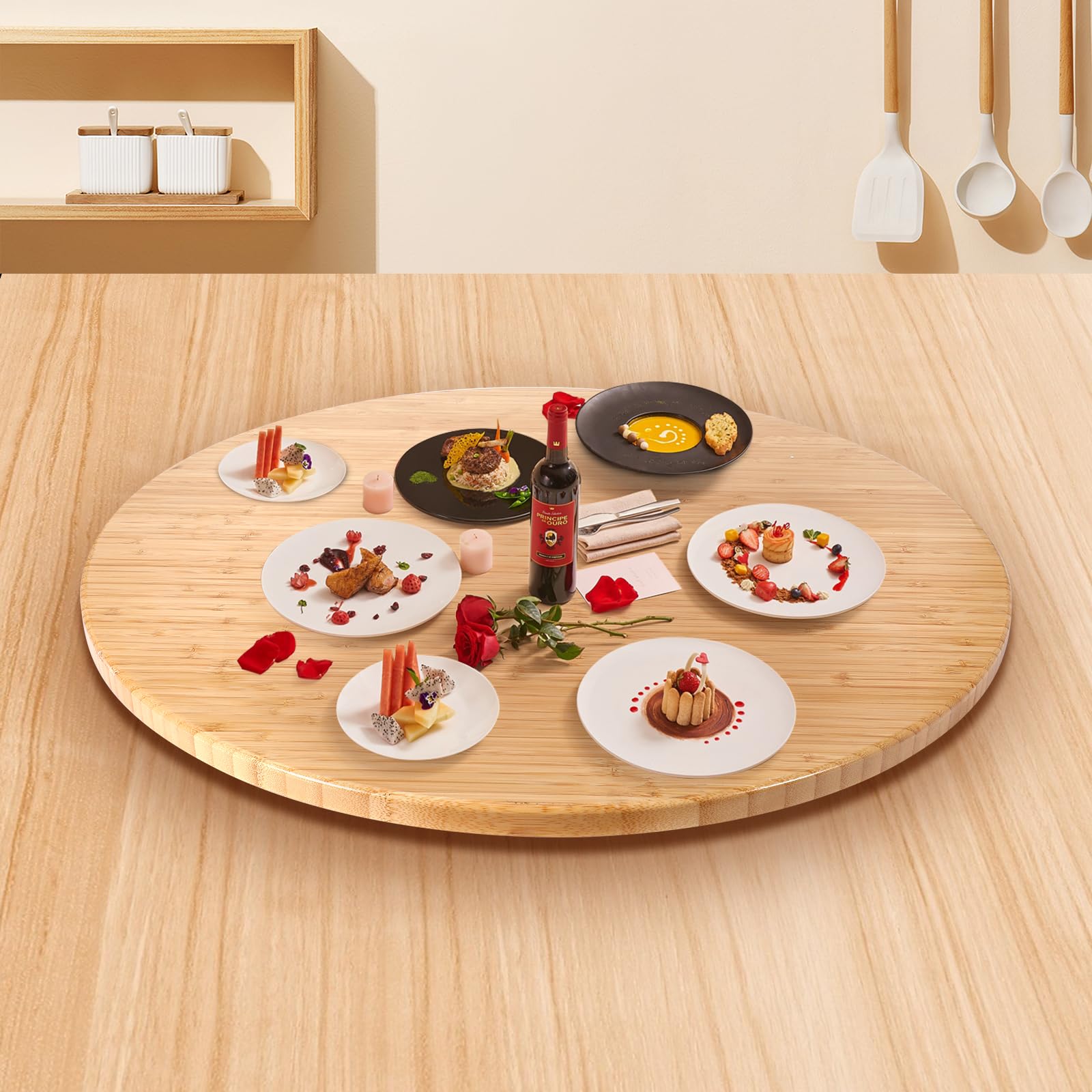 (26 Inch) Bamboo Large Lazy Susan for Dining Table Top with Heavy Duty Metal Rotating Hardware