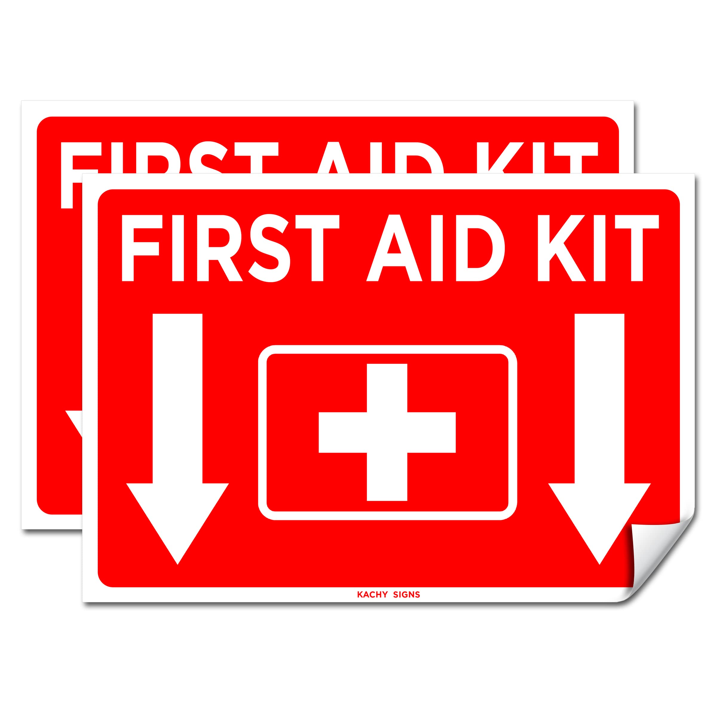(Set of 2) First Aid Kit Sign - 10" x 7" 4 Mil Vinyl - LAMINATED For Ultimate Protection & Durability - Self Adhesive Decal - UV Protected & Weatherproof - Heavy Duty