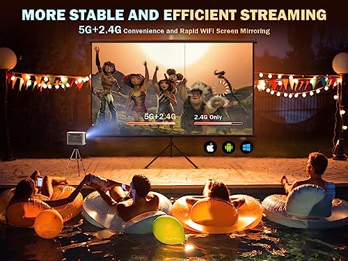 [Electric Focus] 5G WiFi Mini Bluetooth Projector 4K Support, 300 ANSI HD 1080P Portable Video Projector, ±40° Vertical Keystone|Zoom|Timer, DBPOWER Smartphone Projector Outdoor Movie for PC/TV(White)