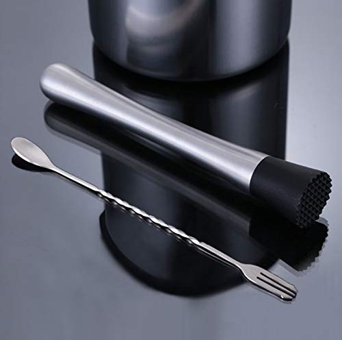 10 Inch Stainless Steel Cocktail Muddler and Mixing Spoon, 2 Pieces Home Bar Tool Bartender Set for Cocktails Mojitos Ice Fruit Drinks