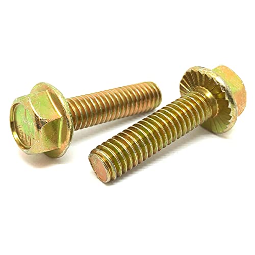 (50 Pieces) 3/8-16x1" Grade 5 Serrated Hex Flange Bolts Screws UNC Coarse Full Threads Zinc Yellow