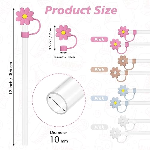 [12 Pack] Straw Cover Cap 10MM for Stanley Cup Adventure Quencher 40oz, Reusable Silicone Stopper tips for Stanley Tumbler 30oz, 20oz,12oz Accessories, Fits 10mm/0.4 inch Drinking Straws (Flowers)