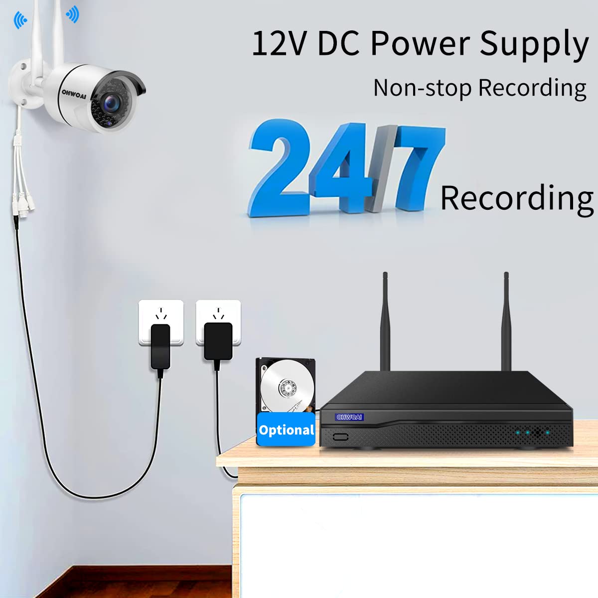 [2-Antenna Signal Enhance & 100 ft Super Night Vision] Outdoor Wireless Security Camera System, WiFi Surveillance Video Camera System, 4pcs 3.0MP IP Cameras, 5MP 8-Channel Wireless NVR