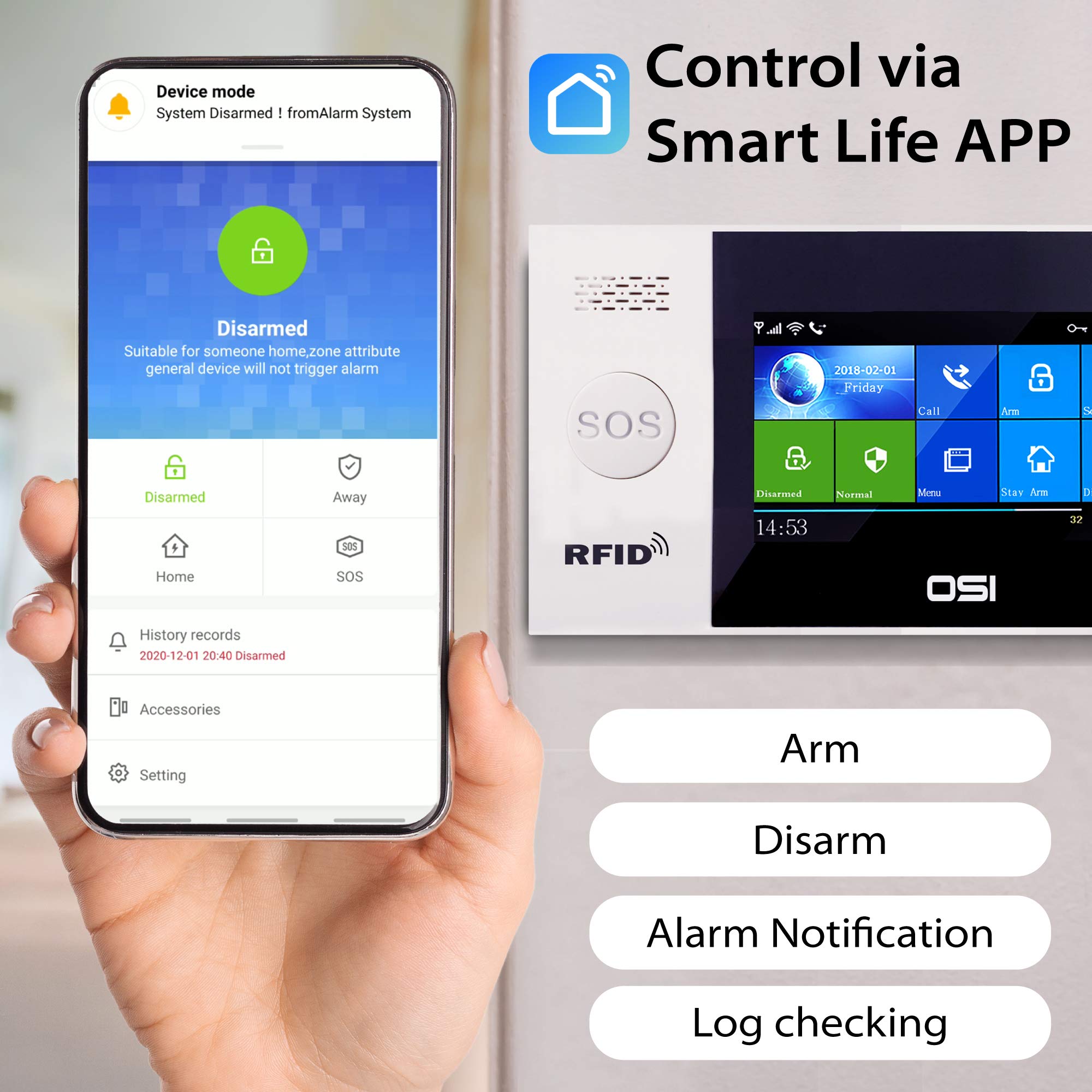 【OSI WIRELESS WIFI SMART HOME SECURITY DIY ALARM SYSTEM-14 PIECE (GEN 1)】DIY Home Wi-Fi Alarm Kit w/Motion detector,Notifications w/app,door/window sensor, siren,Compatible with Alexa,NO Monthly Fees