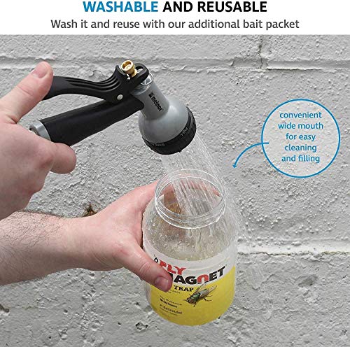 [Set of 3] Reusable Outdoor Fly Traps 32 oz - Fly Magnet Bait Trap - Made in USA - Bundled with 3 Bait Refills and 3 Hanging Chains